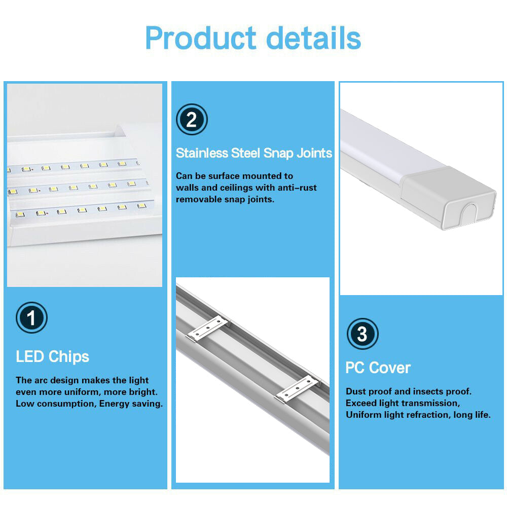 40W 1.2M IP44 LED Batten Light 3CCT Wire In the end (PVBL-S040) – Pro ...