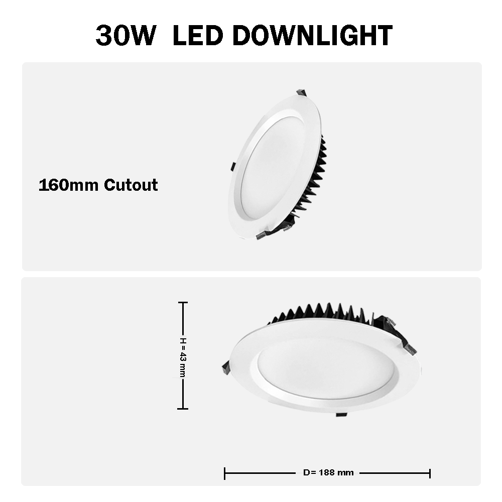 30W LED Downlight 3CCT Dimmable 170mm Cut out(PRDL-302TAC) – Pro-Vision ...