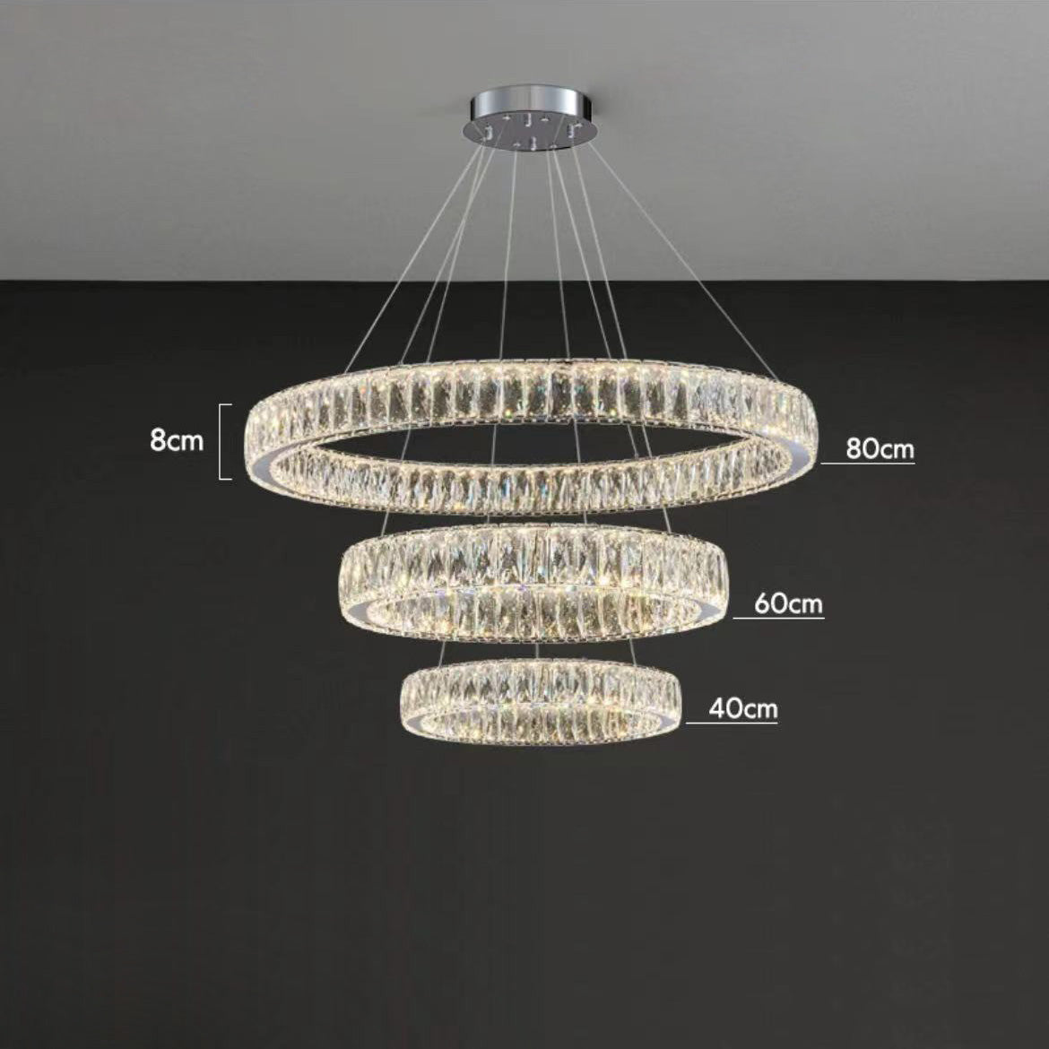 Modern Luxury LED Crystal Chandelier 3 Ring Round Pendant Lighting 3CC ...