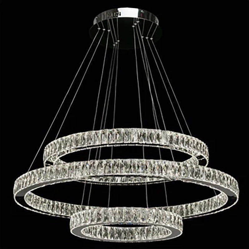 Modern Luxury LED Crystal Chandelier 3 Ring Round Pendant Lighting 3CC ...