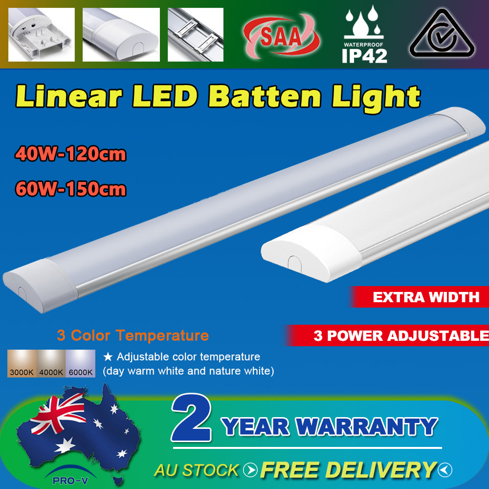 50W 1.2m IP42 Extra Width LED Batten Light 3CCT&3POWER Wire in The End ...
