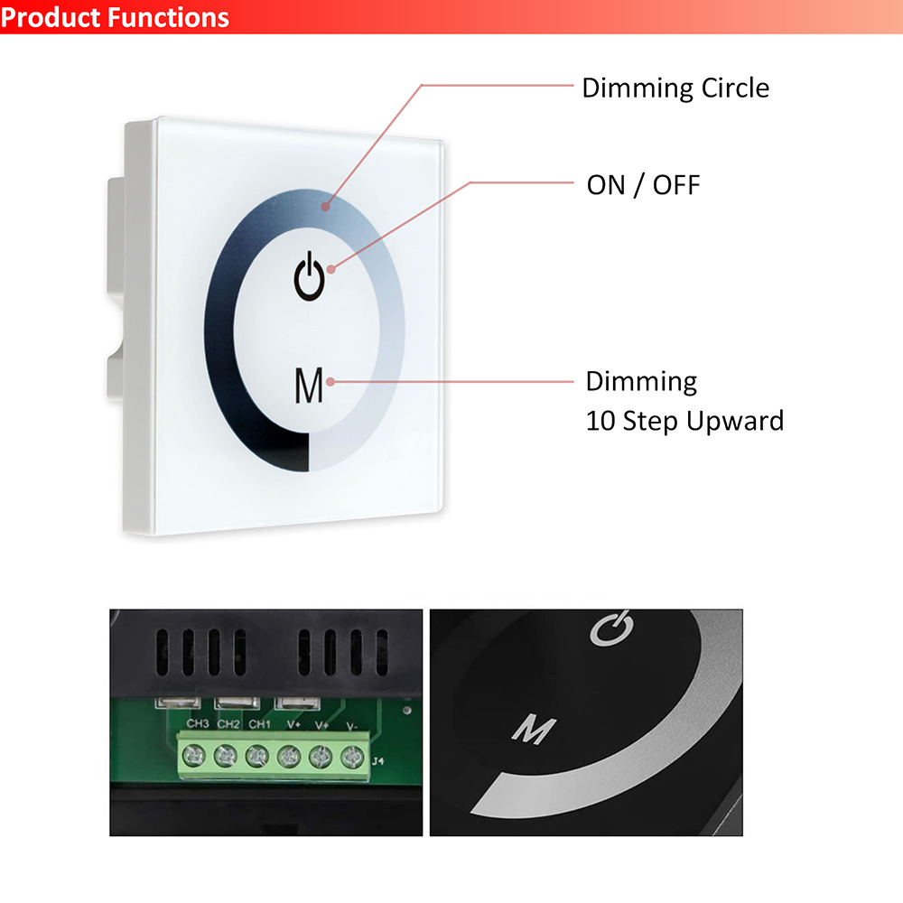 Touch Panel Dimmer Controller Single color Strip Light Wall Mounted Di ...