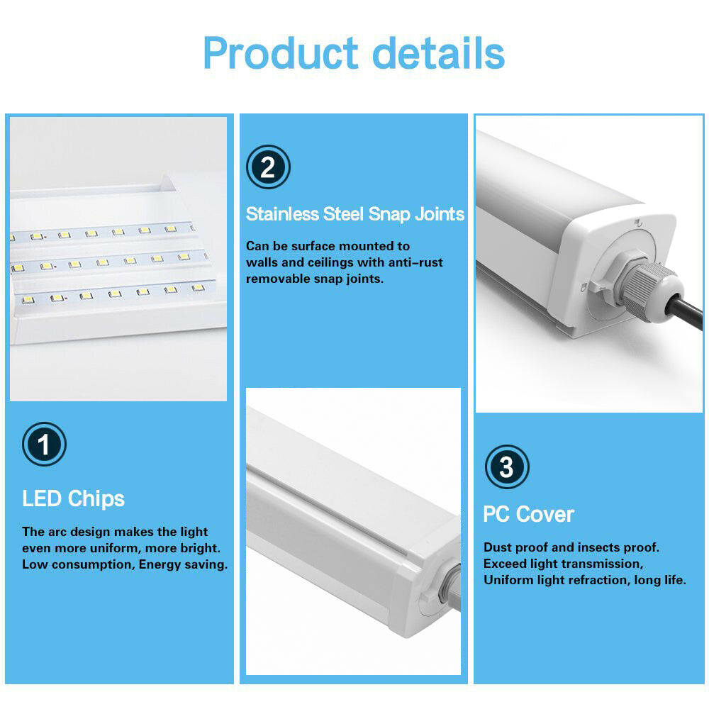 PIR Sensor 40W 1.2M LED Batten Light IP65 Tri-Proof Wire In(PVTB-L40-S ...