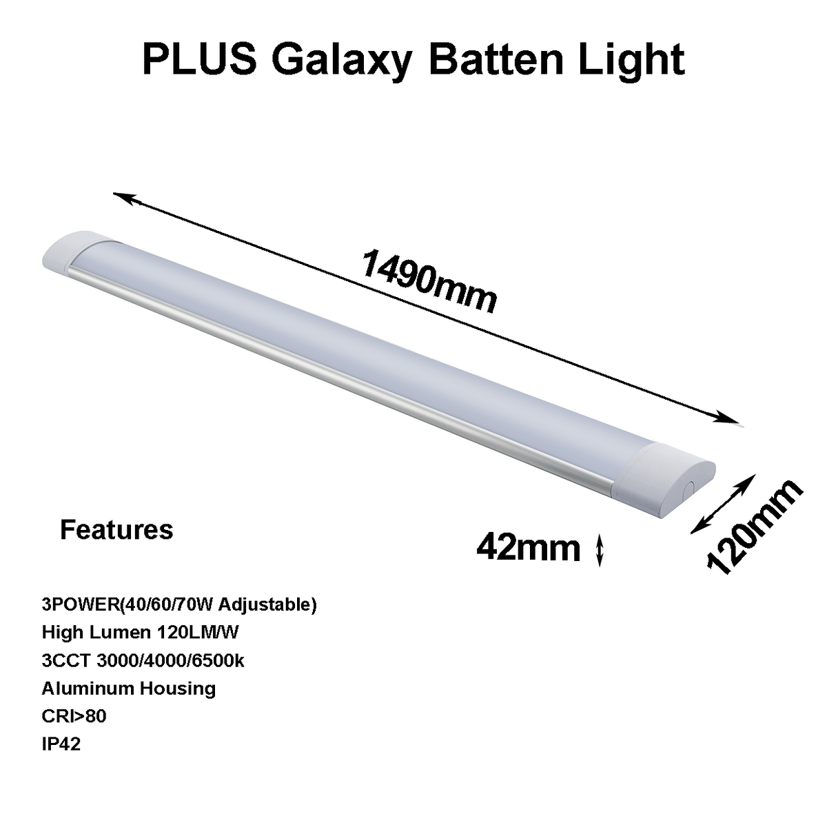 70W 1.5m 6FT Extra Width Super Bright 8400lumen IP42 LED Batten Light ...