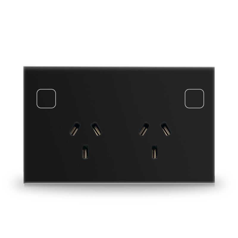 Touch Switch Double Power Point Outlet AU Standard Luxury Black Glass ...