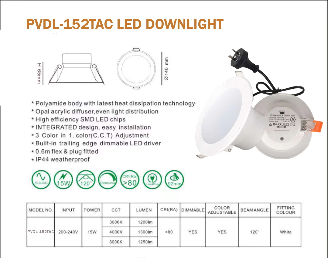15W LED Downlight 3CCT Dimmable 110mm Cut out(PVDL-152TAC) – Pro-Vision ...