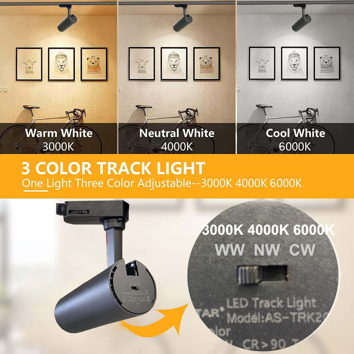 15W LED Track Light Adjustable Spot Light Dimmable &3 CCT (PVDL-TR015B ...